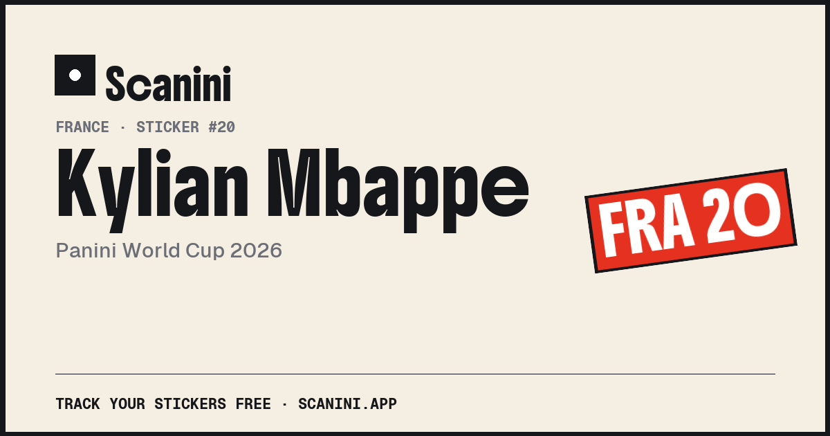 FRA 20 — Kylian Mbappe | Panini World Cup 2026 sticker | Scanini
