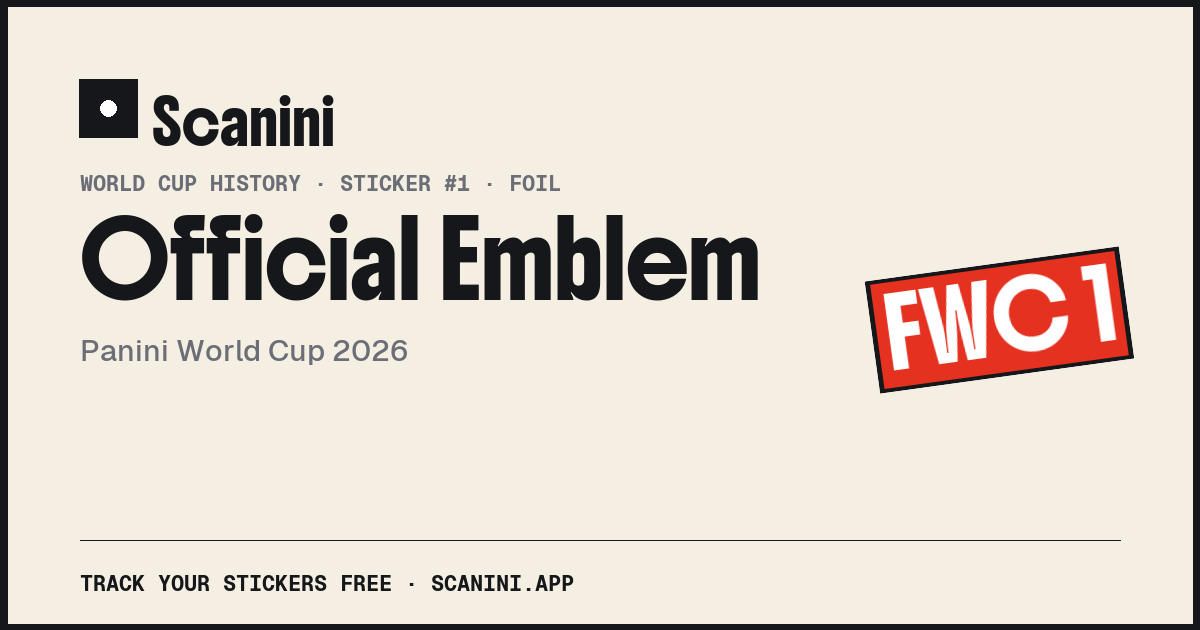 FWC 1 — Official Emblem | Panini World Cup 2026 sticker | Scanini