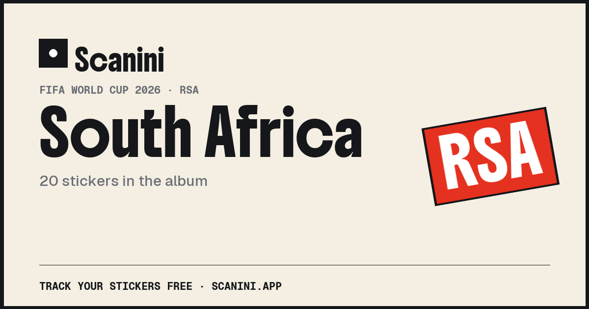 South Africa stickers — Panini World Cup 2026 checklist | Scanini
